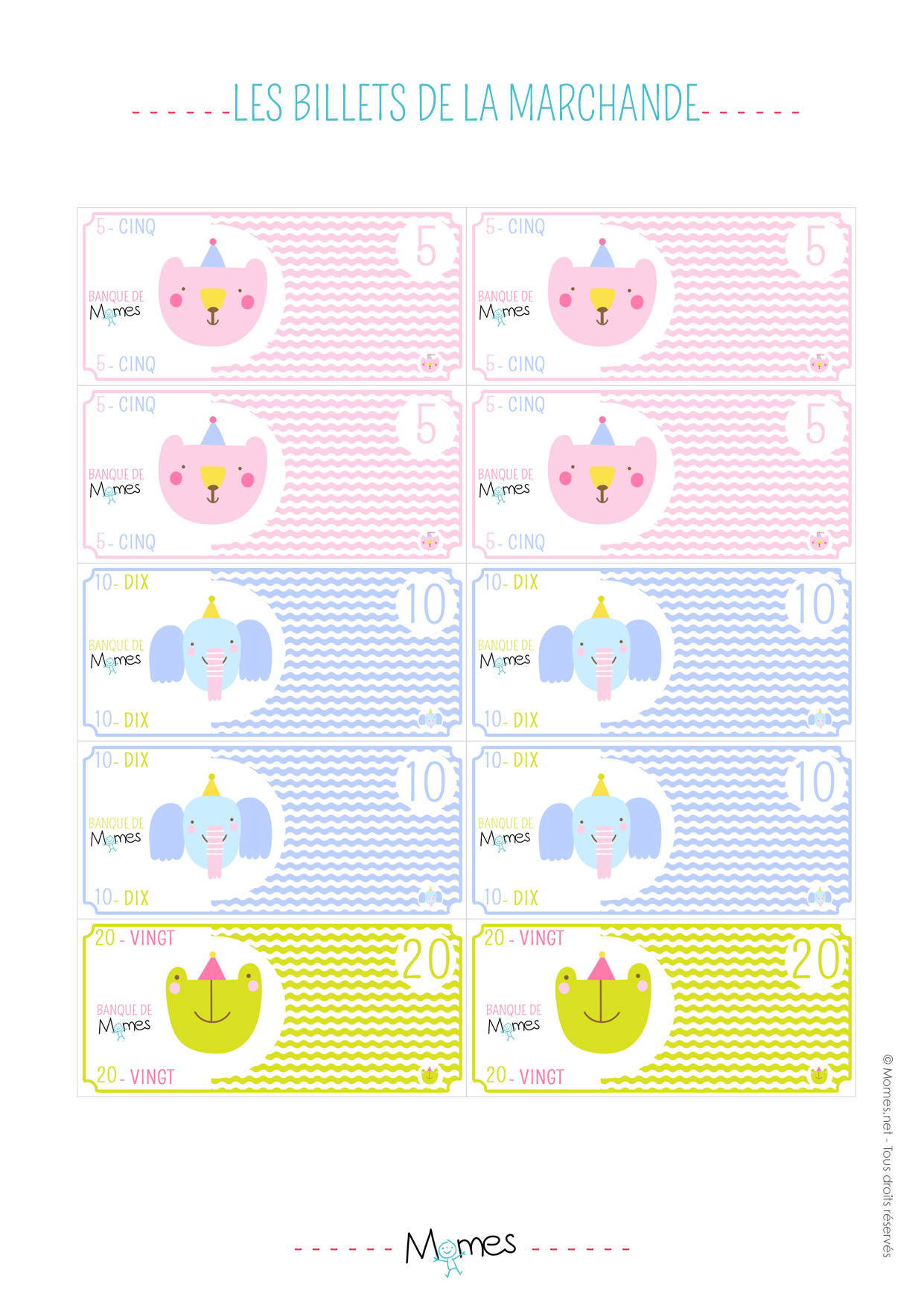 Argent à imprimer pour jouer à la marchande | MOMES