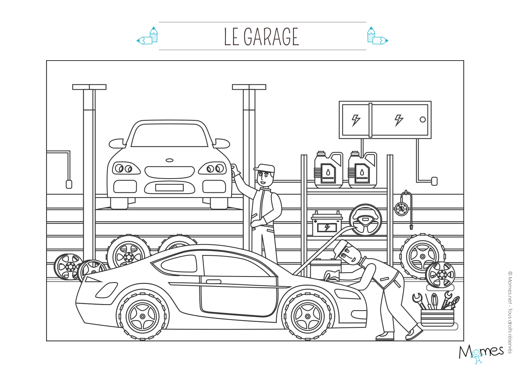 Coloriage Le garage automobile | MOMES