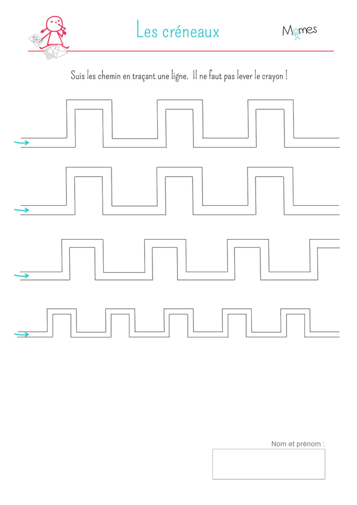 Exercice de tracés pour maternelle : les créneaux | MOMES