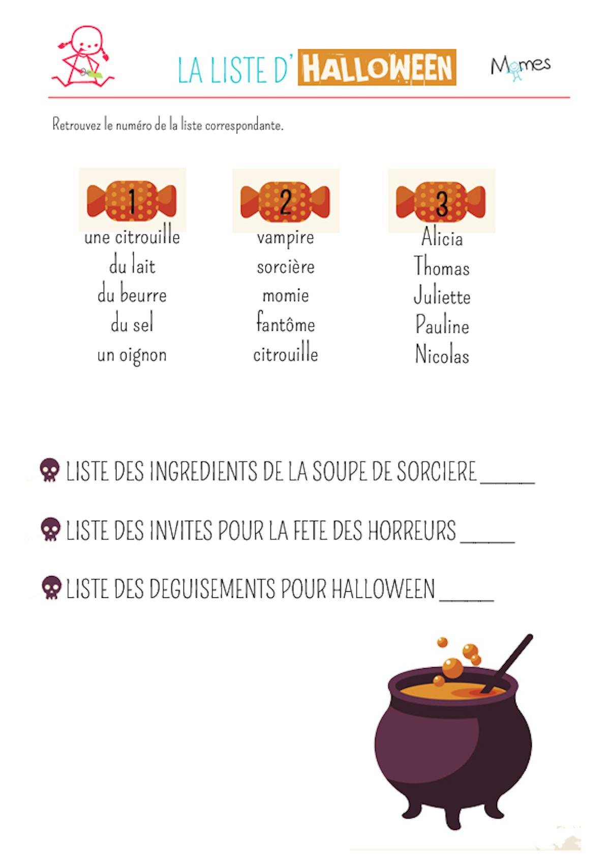 Exercice : la liste d'Halloween | MOMES