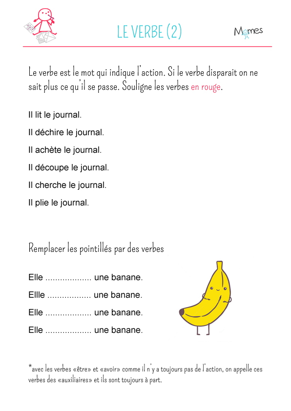 Exercice sur le verbe et la phrase - fiche 2 | MOMES