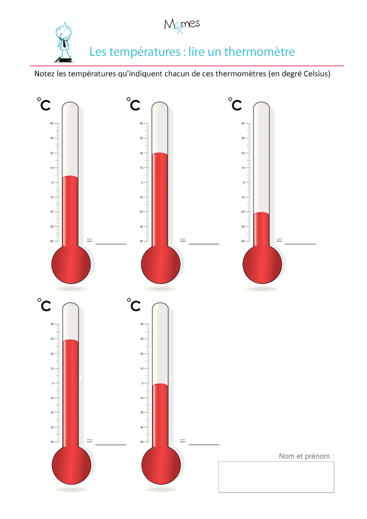 Les températures : exercices pour primaire | MOMES