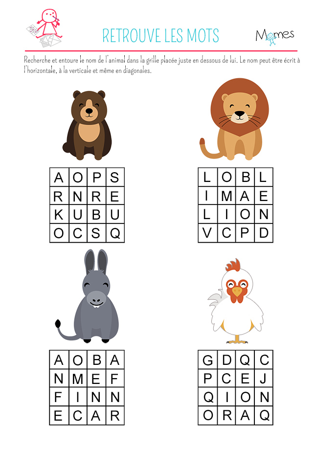 Retrouve les mots : les animaux | MOMES.net