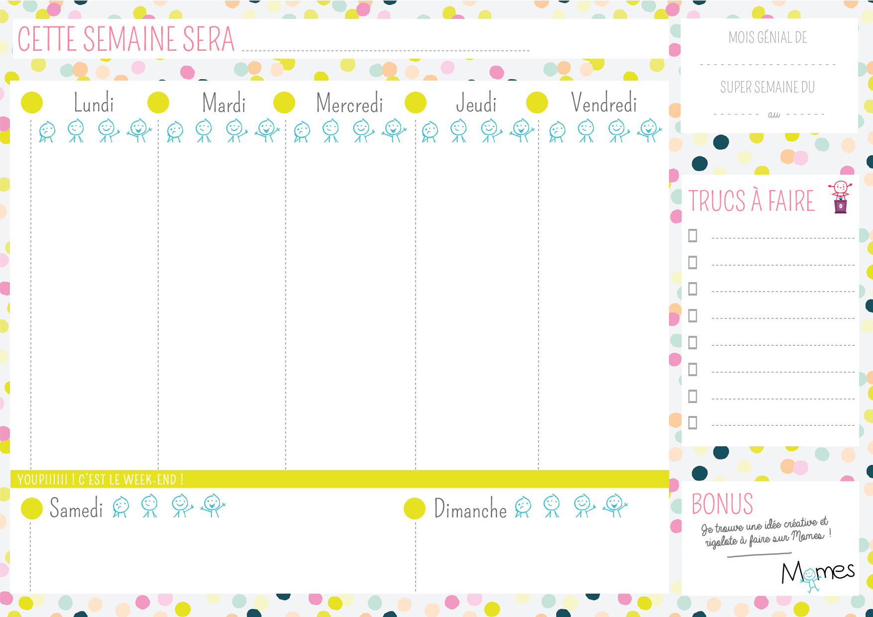 semainier à imprimer | MOMES