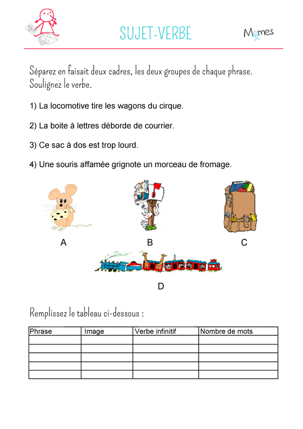 Sujet-verbe : exercice CE1 | MOMES