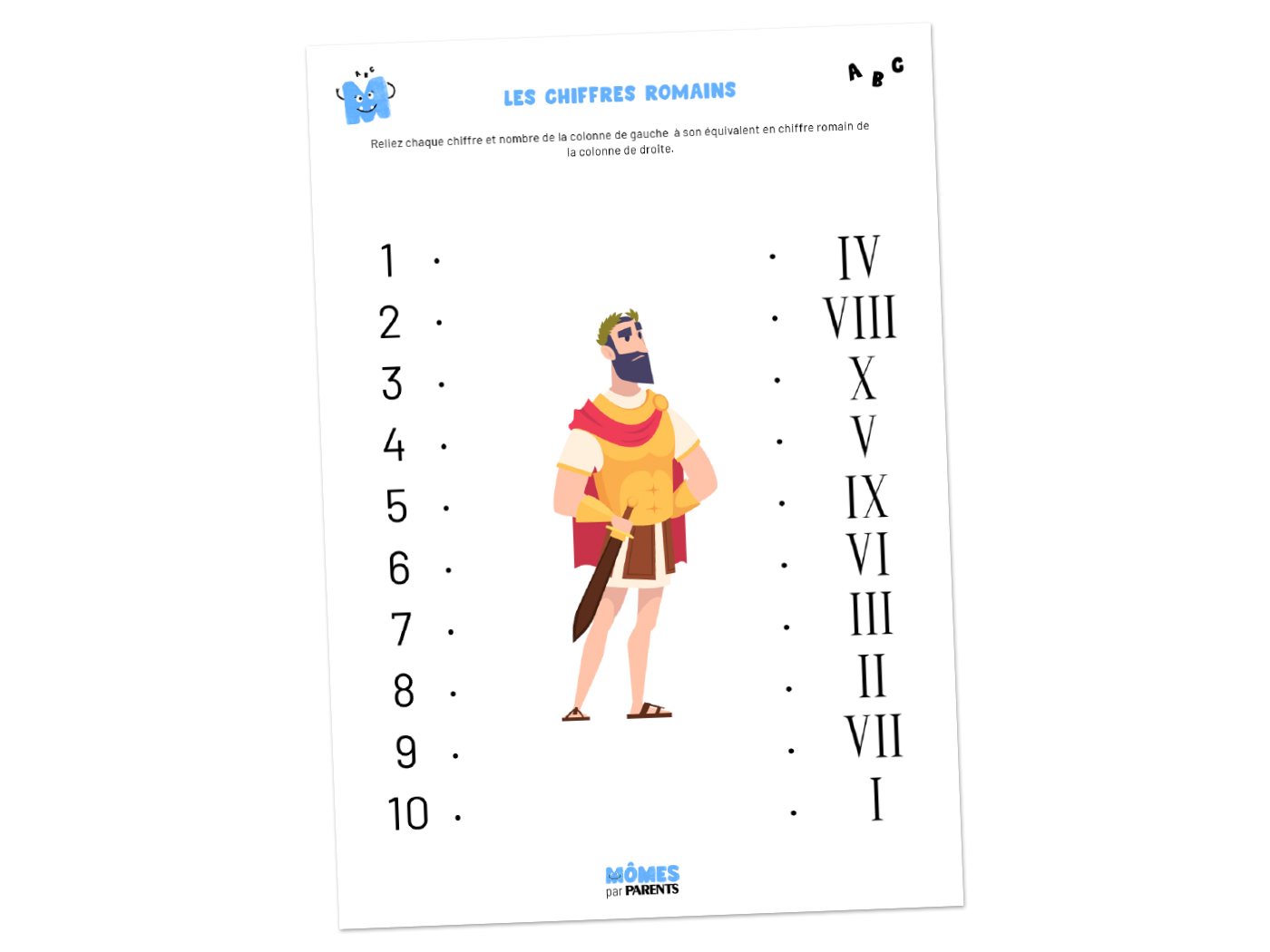 Fiche d'exercice - apprendre les chiffres romains | MOMES