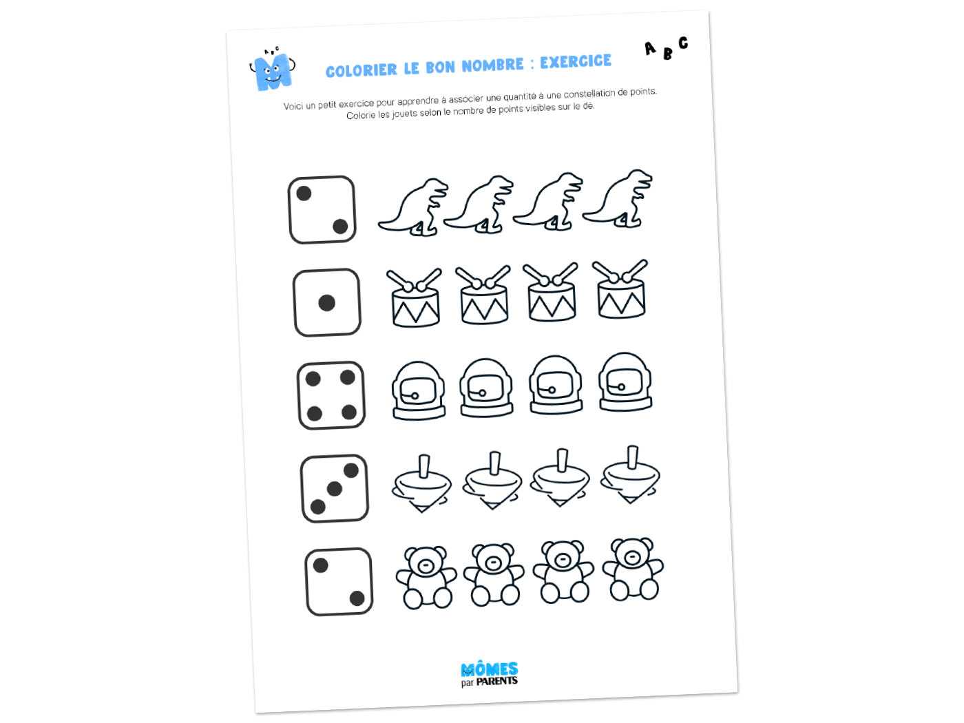 Fiche d'exercice à imprimer - Colorier le bon nombre | MOMES