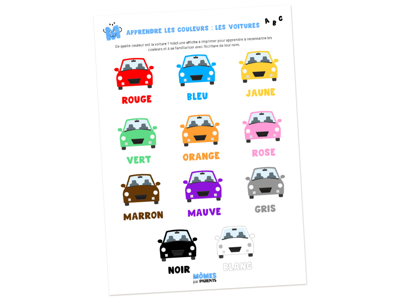 Affiche à imprimer pour la classe - Les couleurs des voitures | MOMES