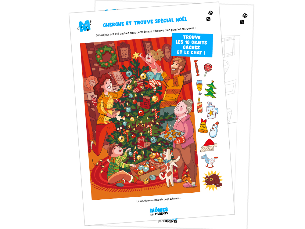 Noël : jeu "Cherche et trouve" pour retrouver les objets et le chat ...