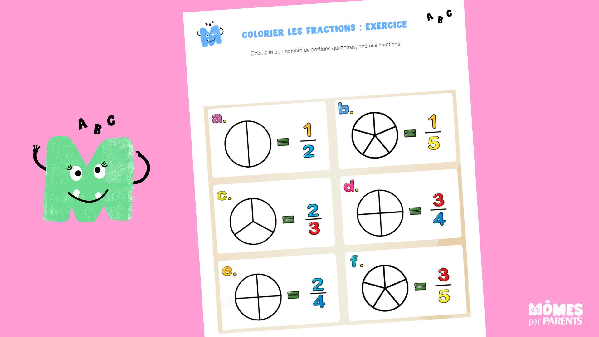 Exercice de cours sur les fractions à colorier | MOMES