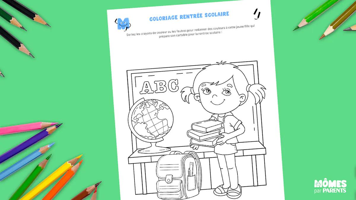 Coloriage sur le thème de la rentrée scolaire à imprimer : La petite ...
