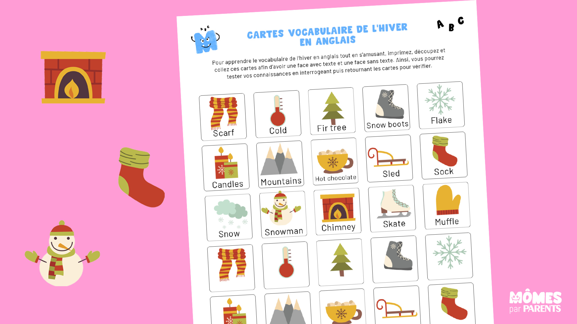 Fiche à imprimer - Mots de l'hiver en anglais | MOMES