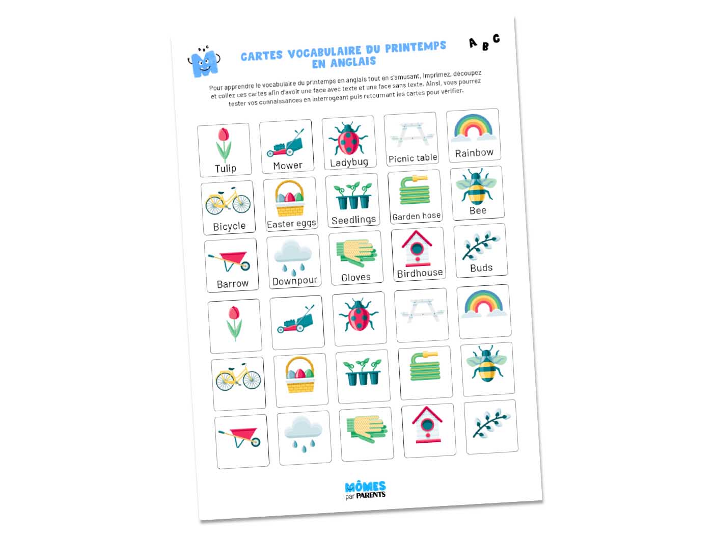 Fiche à imprimer - Mots du printemps en anglais | MOMES