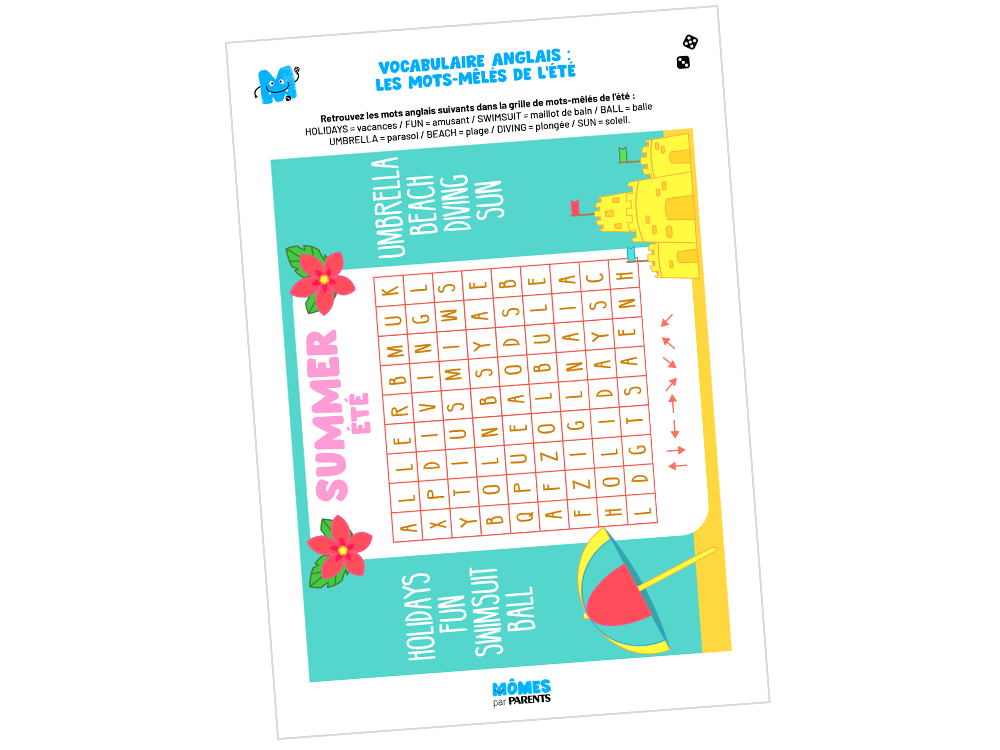 Vocabulaire anglais : retrouvez les mots d'été cachés dans la grille ...