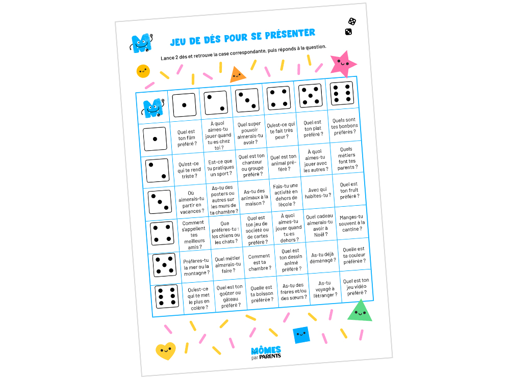 Découvrez notre jeu de dés pour se présenter et apprendre à se connaître | MOMES