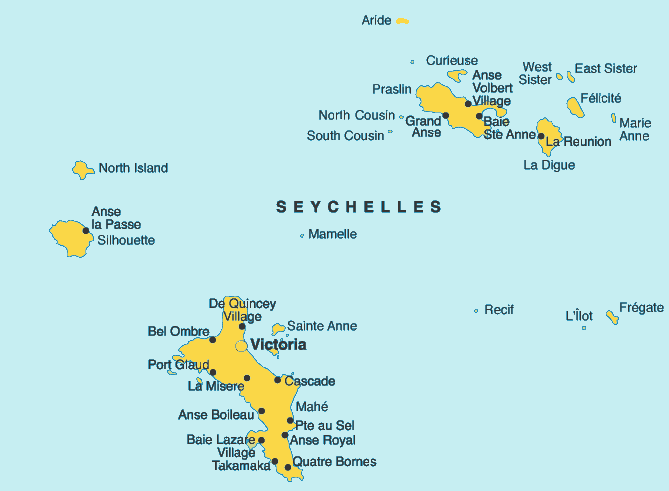 Géographie : carte des Seychelles | MOMES