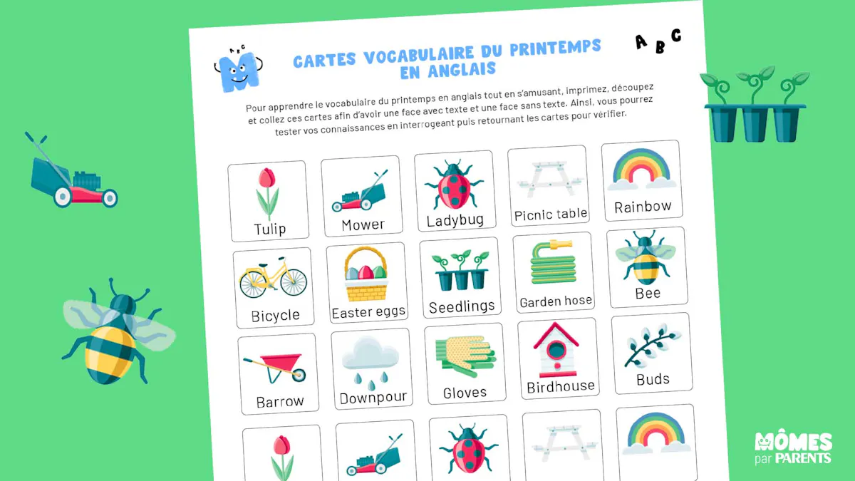 Fiche à imprimer - Mots du printemps en anglais | MOMES