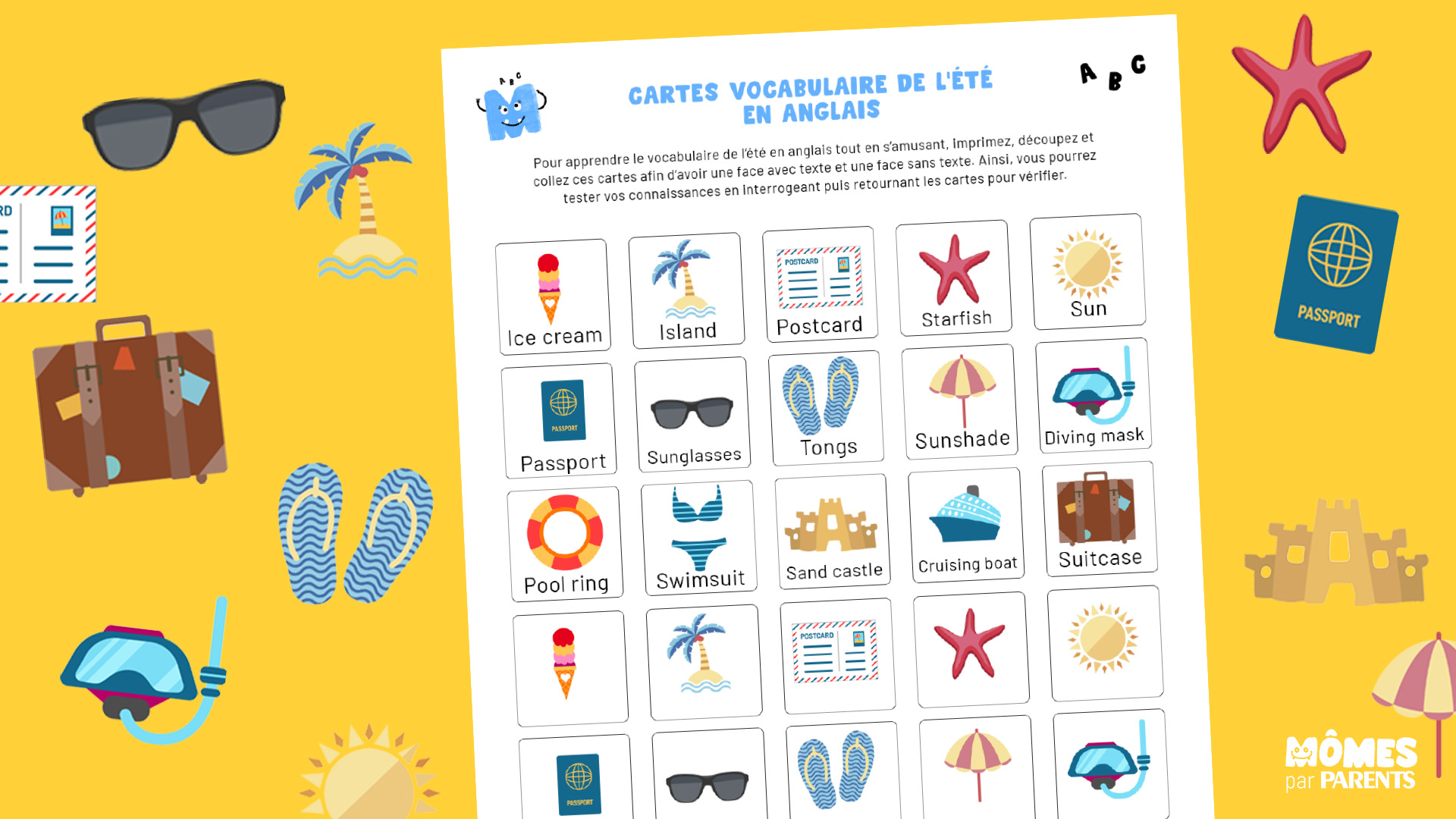 Fiche à imprimer - Mots de l'été en anglais | MOMES