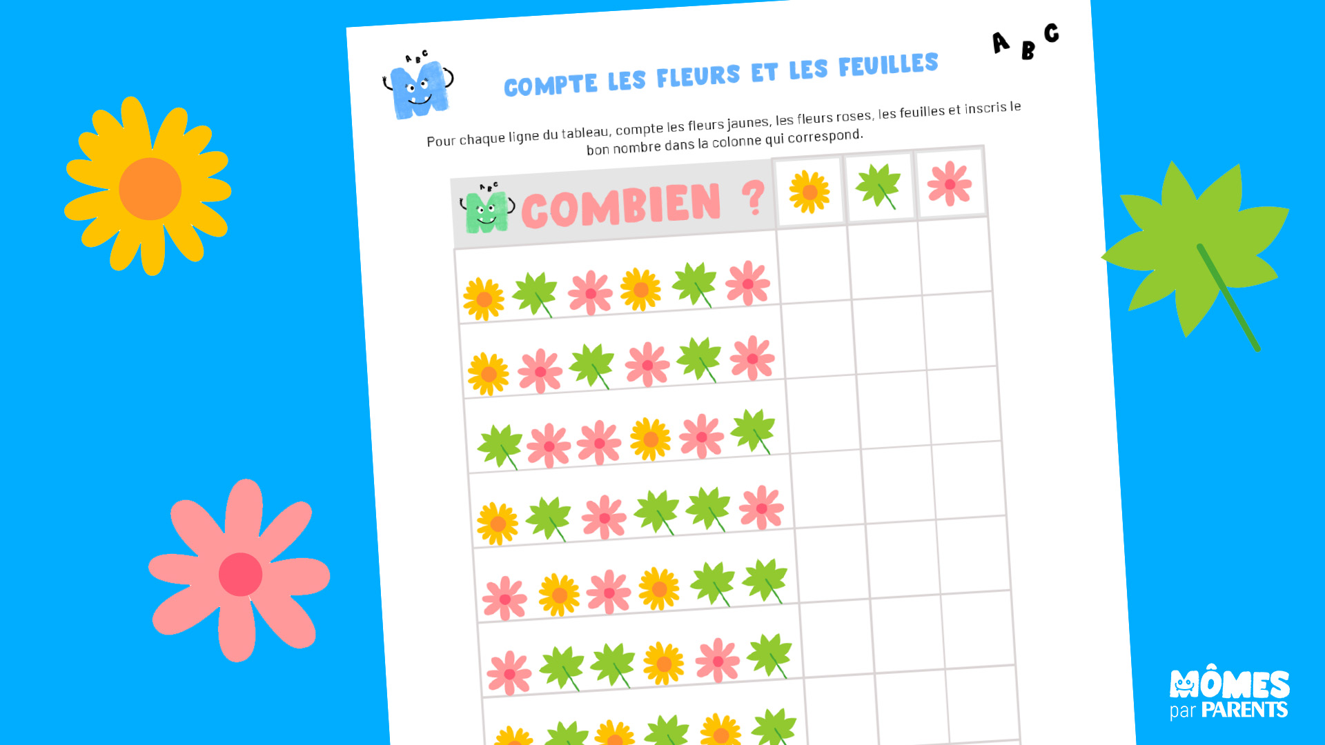 Exercice à imprimer - Observer et compter les fleurs | MOMES