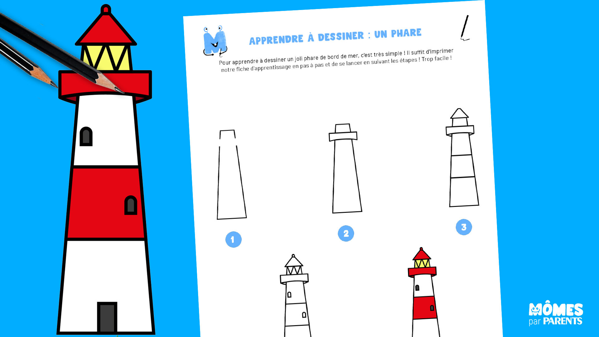 Apprendre à dessiner un phare en pas à pas | MOMES