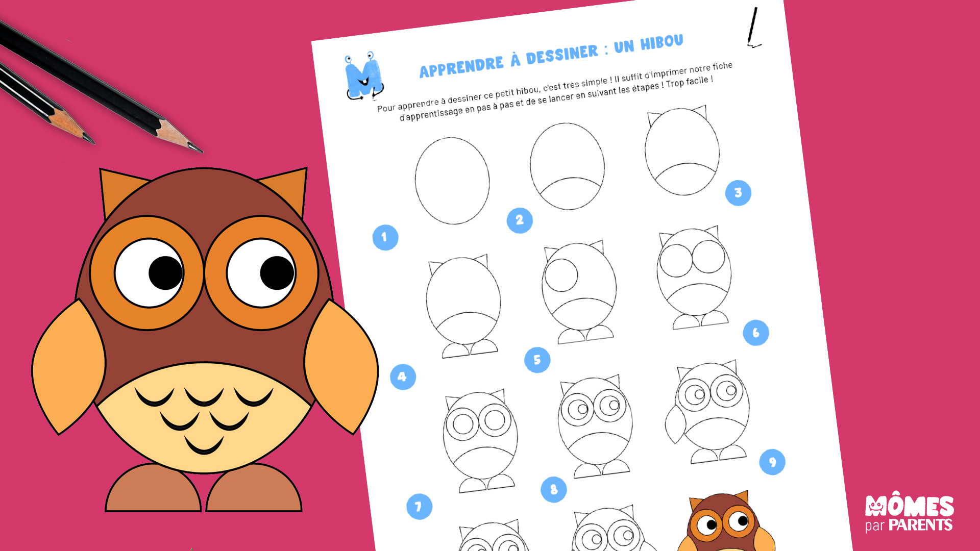 Apprendre à dessiner un joli hibou en pas à pas | MOMES