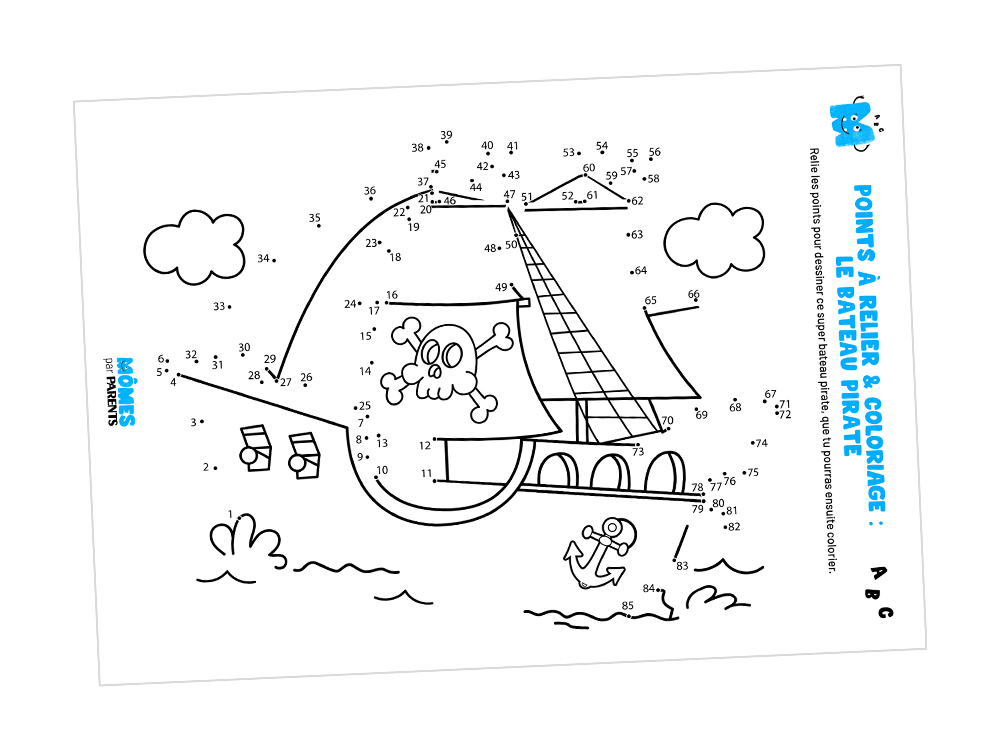 Téléchargez gratuitement notre jeu de points à relier Bateau Pirate | MOMES