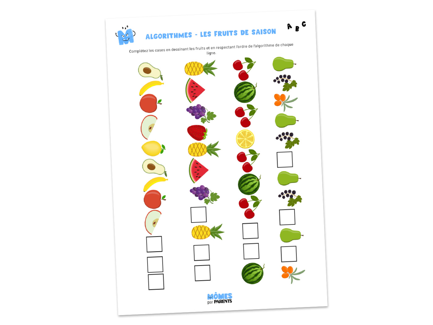 Activité ludique : Suites logiques et algorithmes avec fruits de saison ...