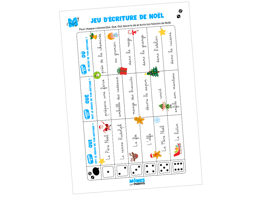 Découvrez notre jeu de dés pour écrire une histoire de Noël | MOMES