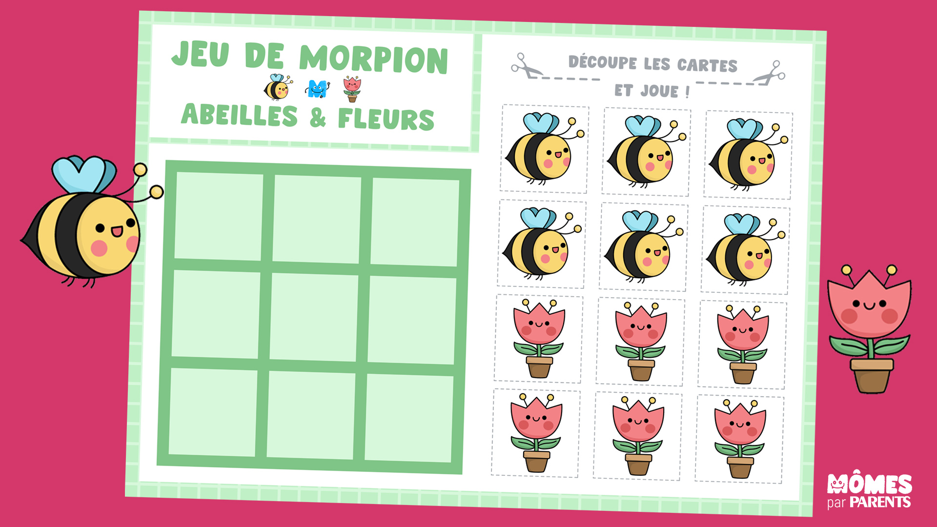 "Jeu à imprimer : Morpion version jardin - Abeilles VS Fleurs !" | MOMES
