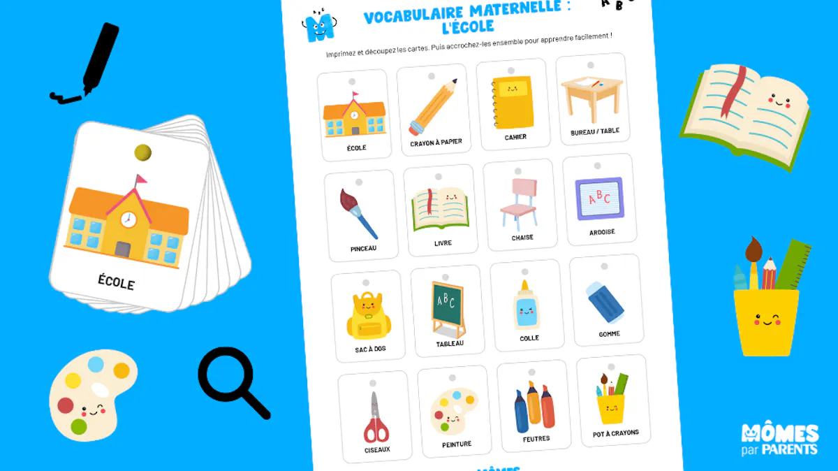 Maternelle : nos petites cartes de vocabulaire sur l'école | MOMES