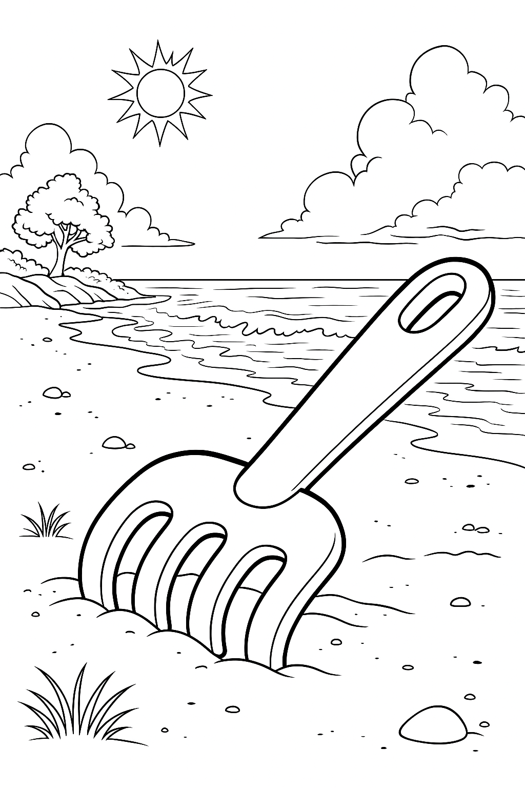 Coloriage râteau de plage facile et gratuit à imprimer | MOMES
