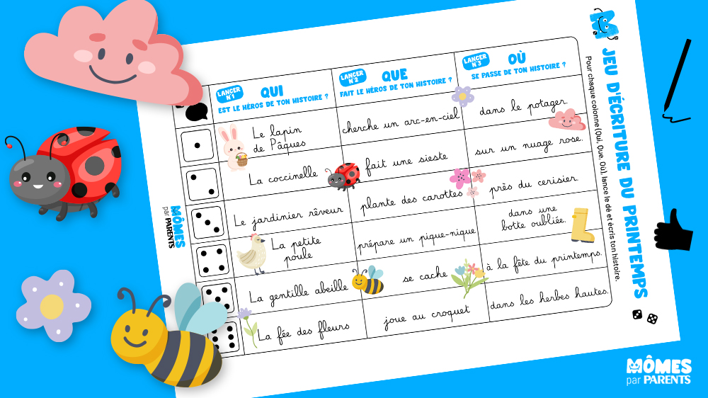 Découvrez notre jeu de dés pour écrire une histoire de printemps | MOMES